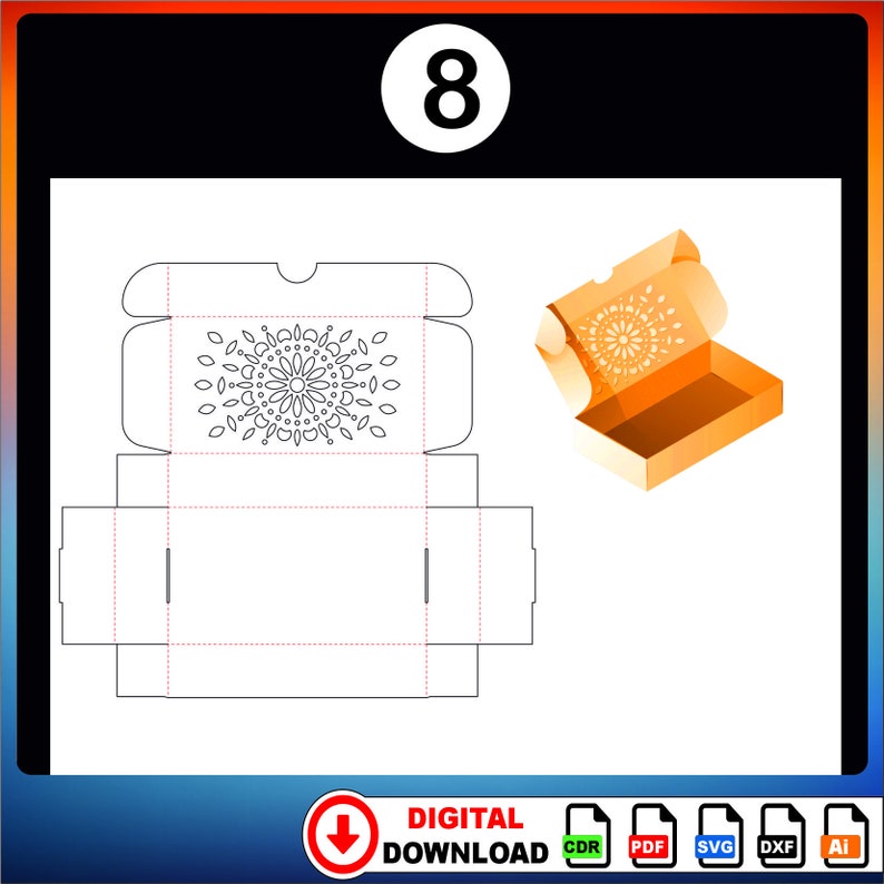 8pcs Cardboard Box - Flat Design Box Die Cutting Template Storage ...
