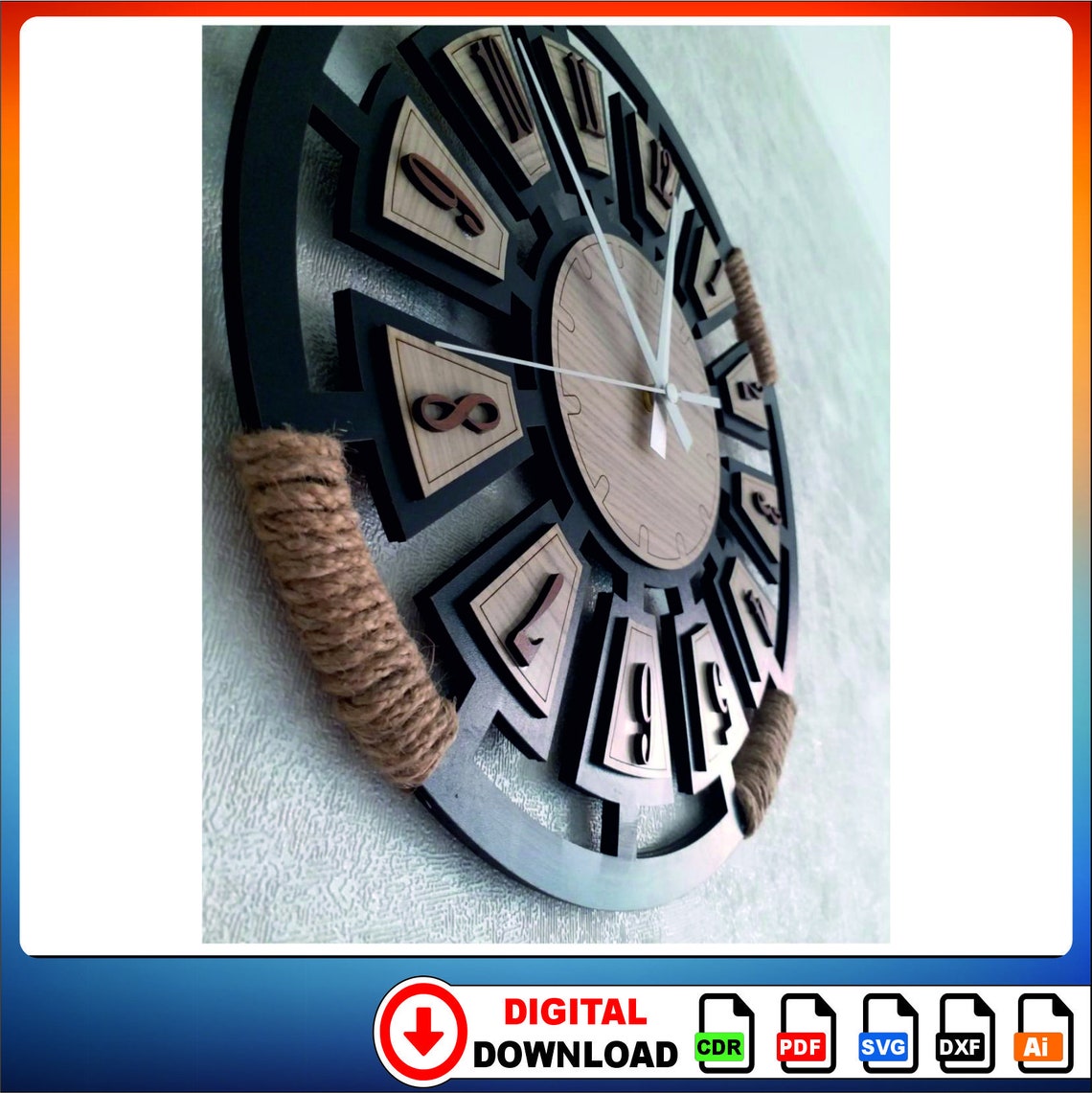 Rope Clock Wall Clock Laser Cut SVG, Saat Modelleri Duvar Dekor ...
