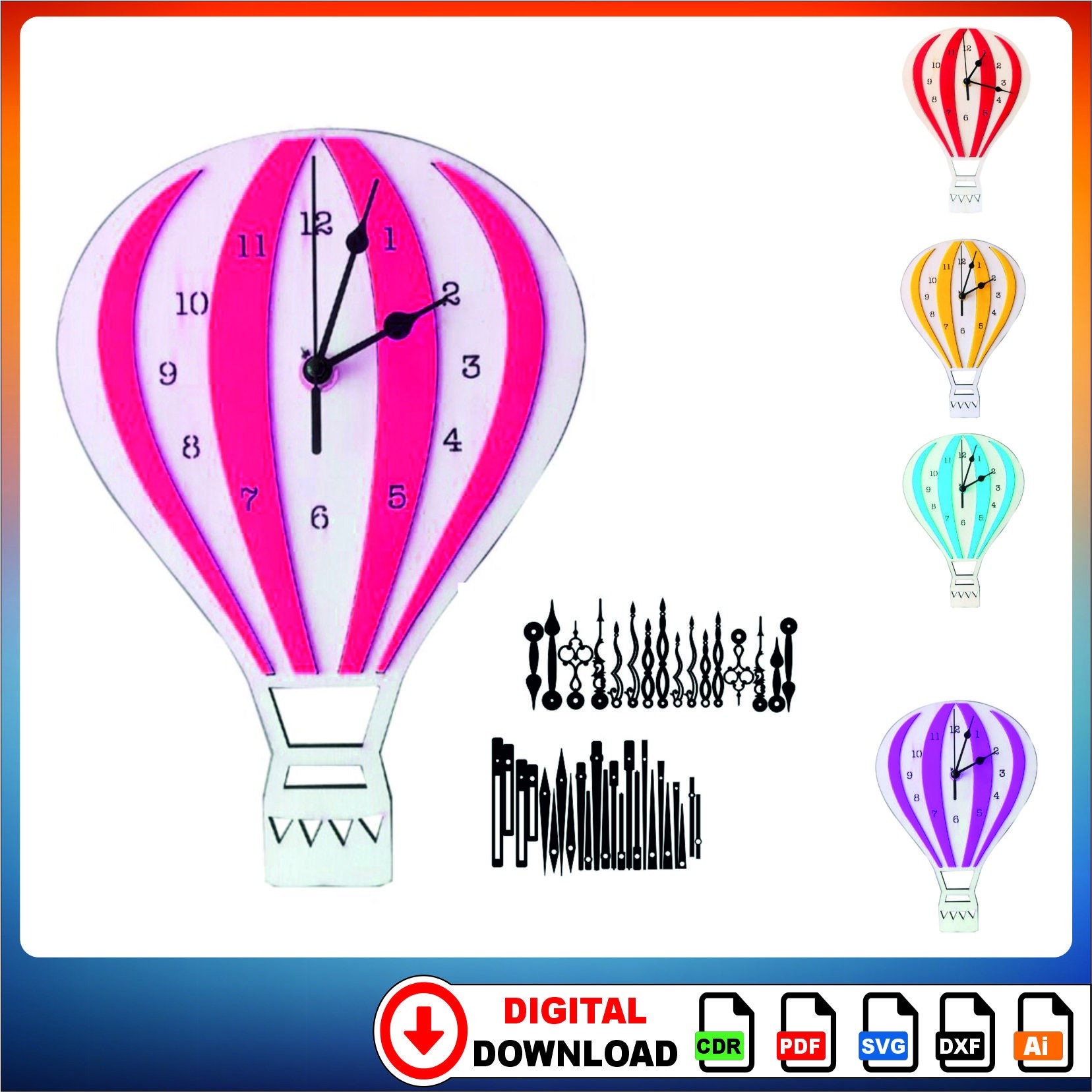 Laser Cut Clock Ballon Wall Decor Wall Clock, Clock Models, Wall ...