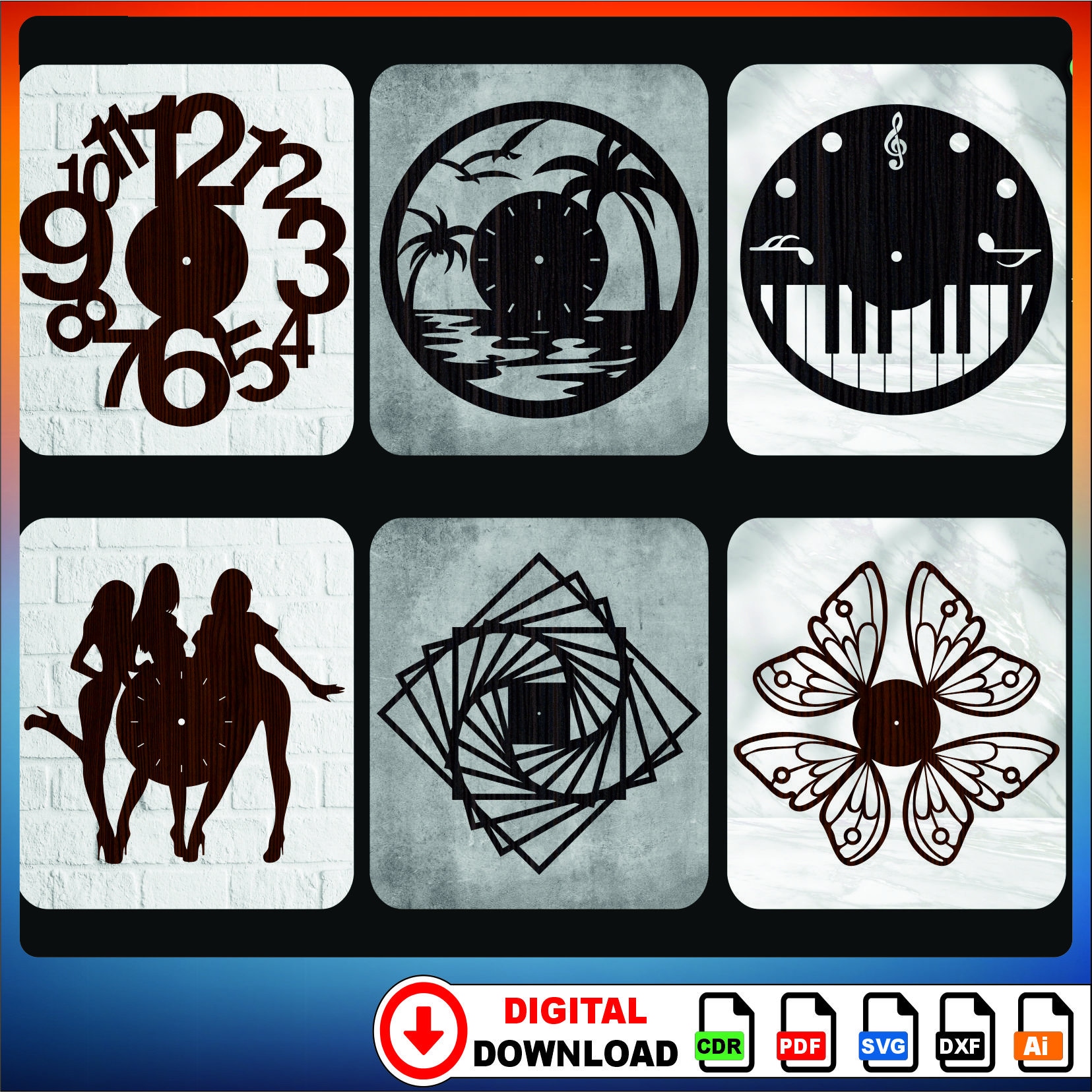 30 Laser Cut Clock Wall Decor Clocks, Clock Models, Wall Decoration ...