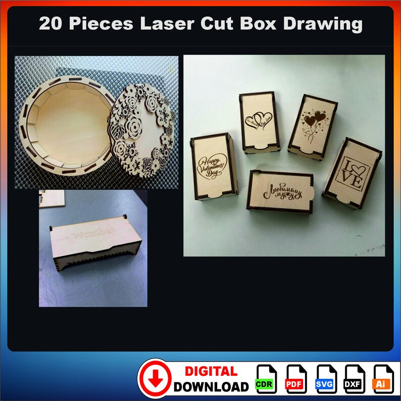 20 Pieces Decorative Wooden Gift Box Laser Cut File - Storage Box With ...