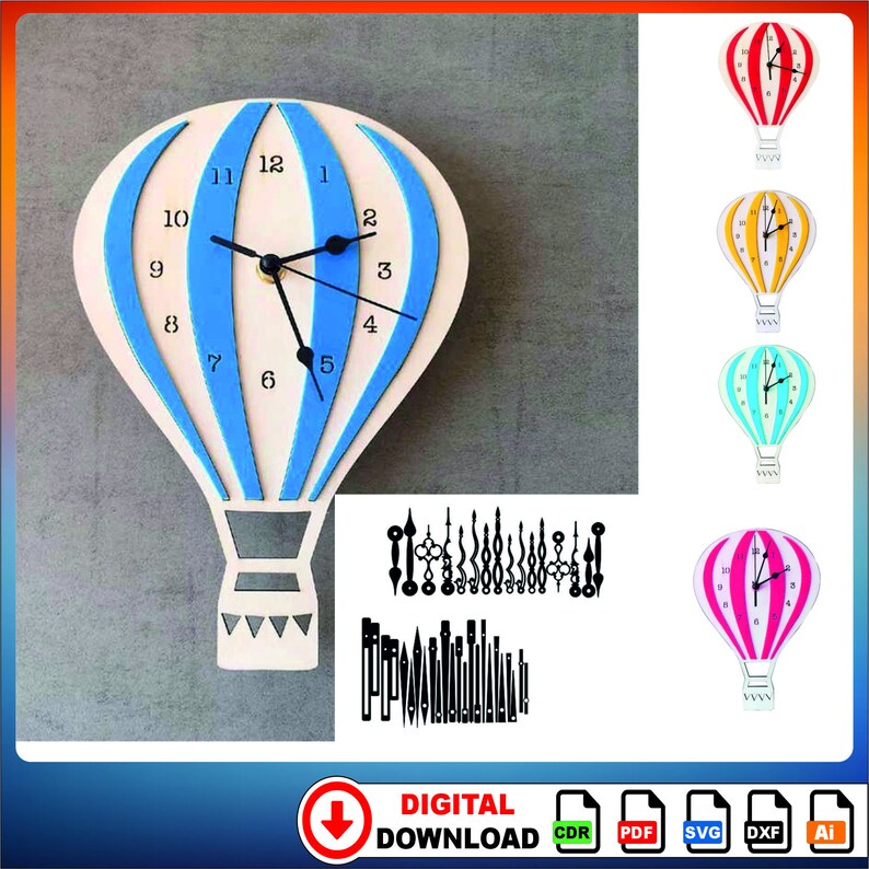 Laser Cut Clock Ballon Wall Decor Wall Clock, Clock Models, Wall ...