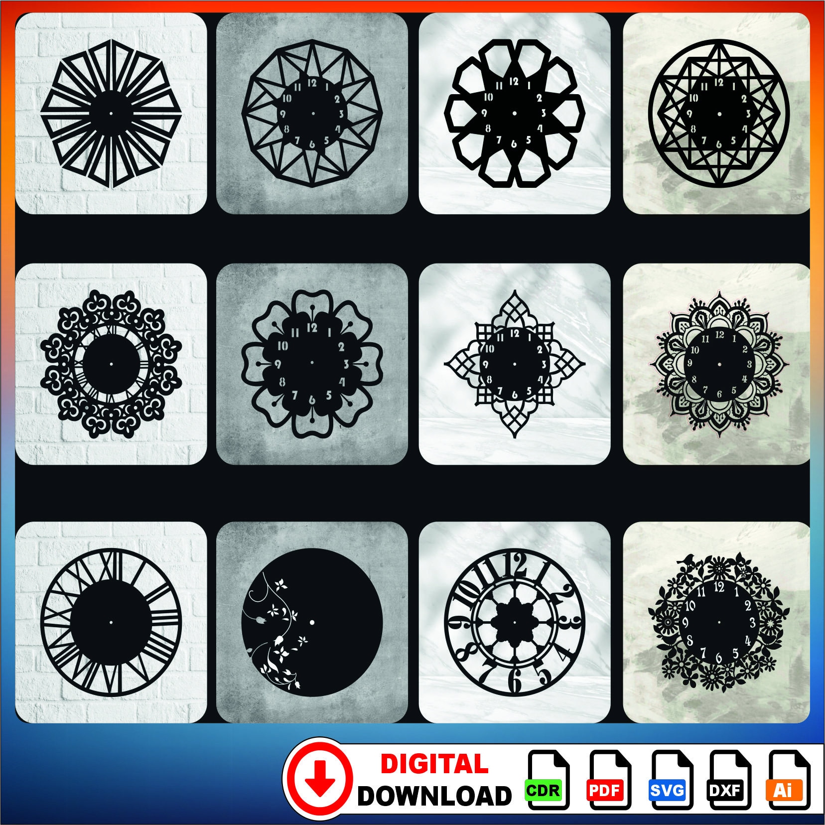 72 Laser Cut Clock Wall Decor Clocks, Clock Models, Wall Decoration ...