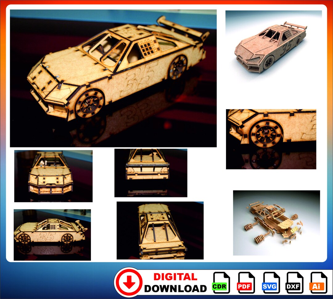 Laser Cut Wooden Nascar 3D Puzzle 3mm Kontrplak 3D Model Lazer Kesim ...