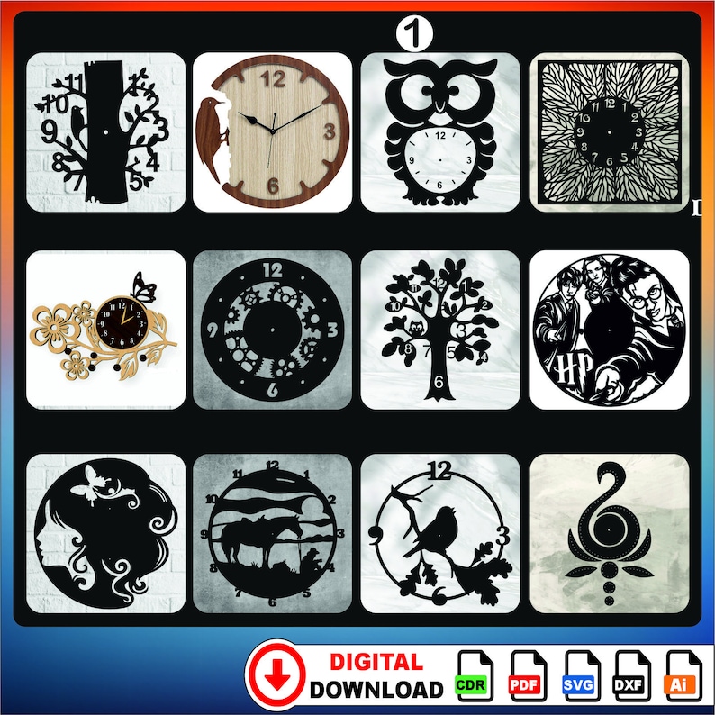 60 Laser Cut Clock Wall Decor Clocks, Clock Models, Wall Decoration ...
