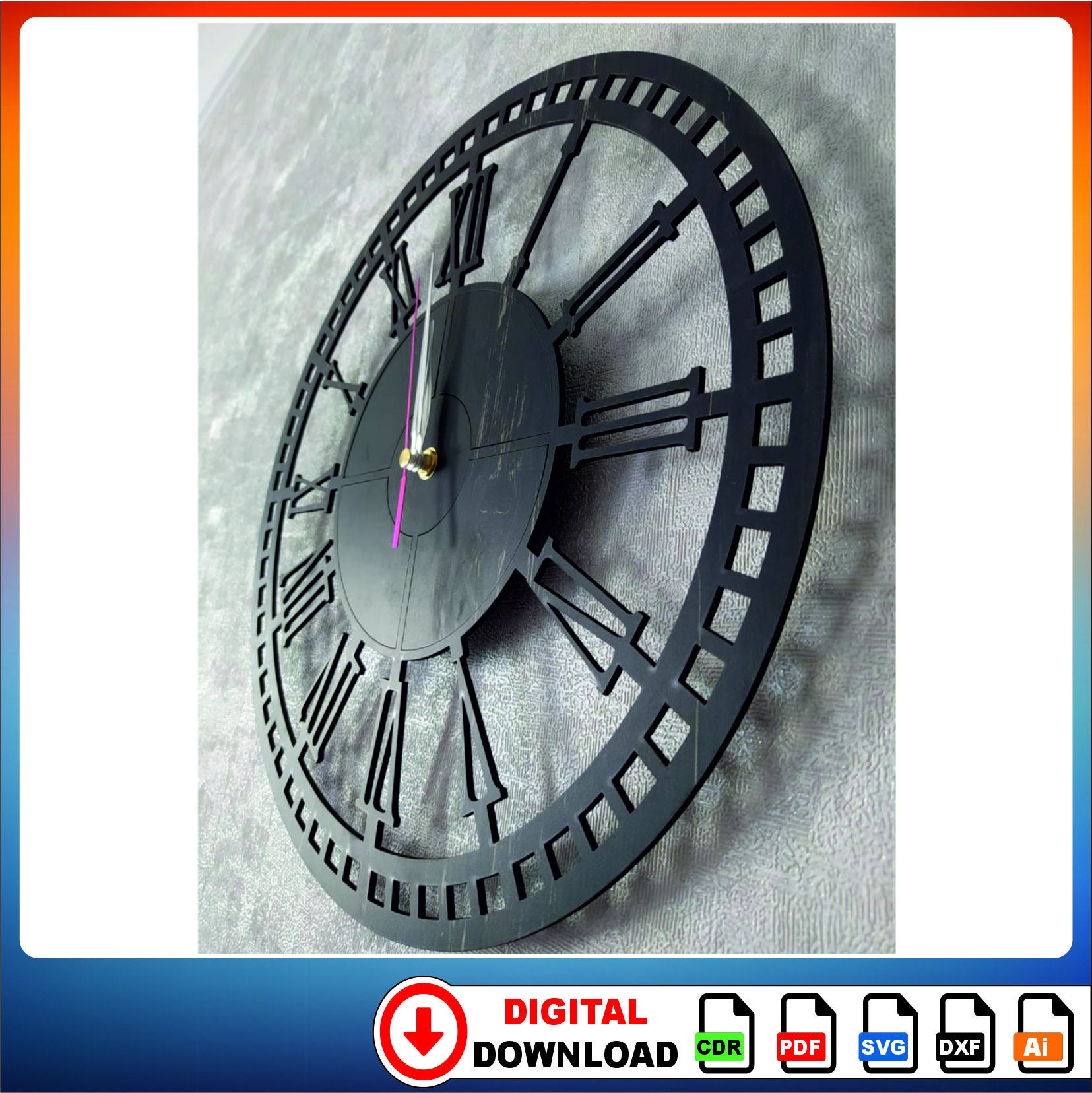 Roman Numeral Clock Laser Cut File SVG, Clock Models, Wall Decoration ...