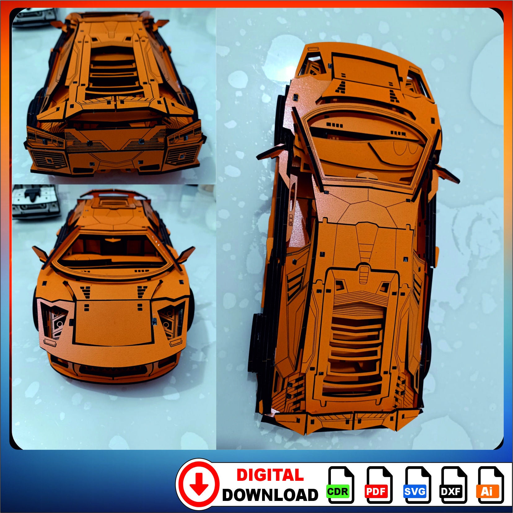 Laser Cut Wooden Lamborghini 3D Puzzle Toy, Digital File, Laser Cutting ...
