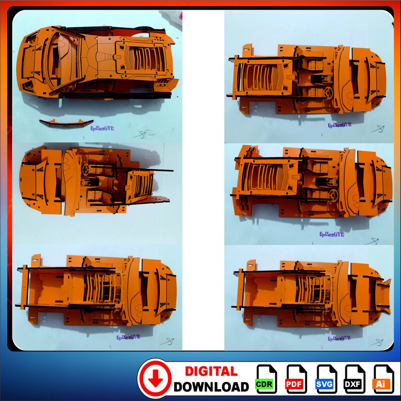 Laser Cut Wooden Lamborghini 3D Puzzle Toy, Digital File, Laser Cutting ...