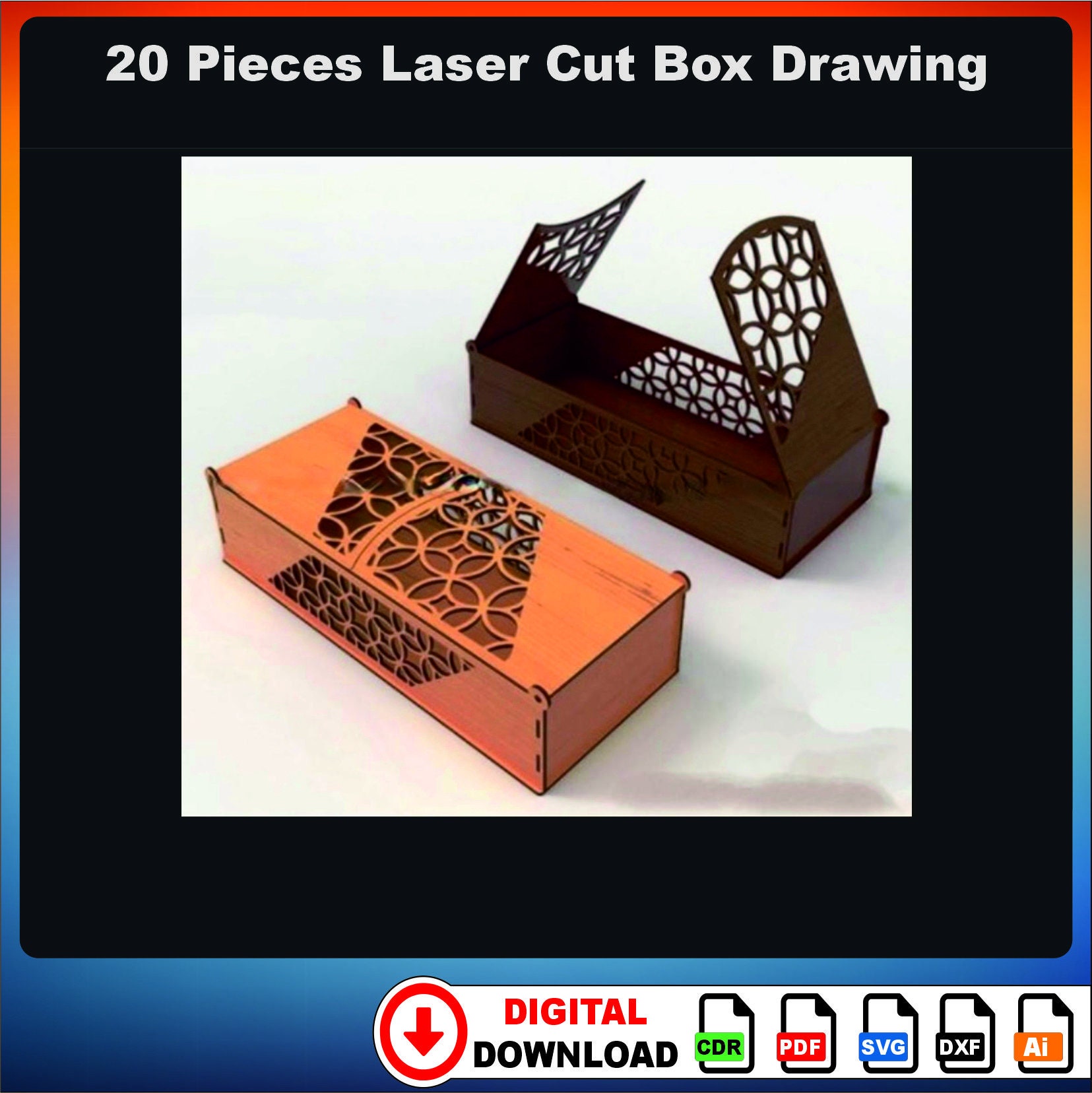 20 Pieces Decorative Wooden Gift Box Laser Cut File - Storage Box With ...