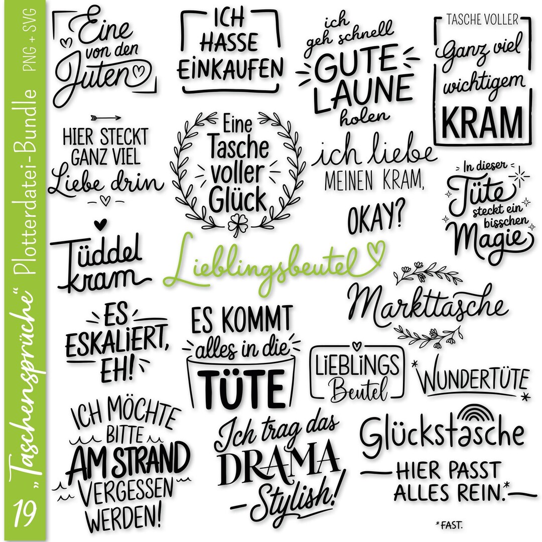 German Sayings for Bags Plotter File | Bag Sayings Bundle SVG | Plot ...