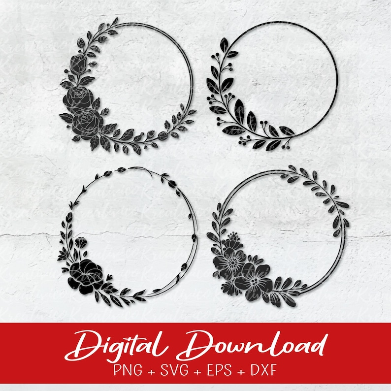 Flower Frame SVG Plotter File, Flower Wreath Plotter File, Flower Frame ...