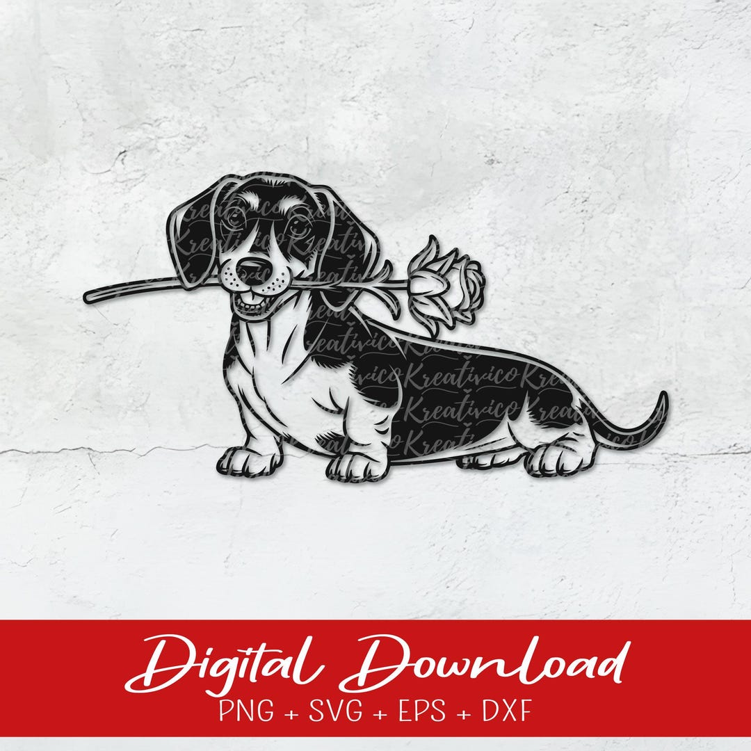 Dachshund Puppy With Rose SVG, Dachshund Svg, Dog Svg, Dachshund Dxf ...