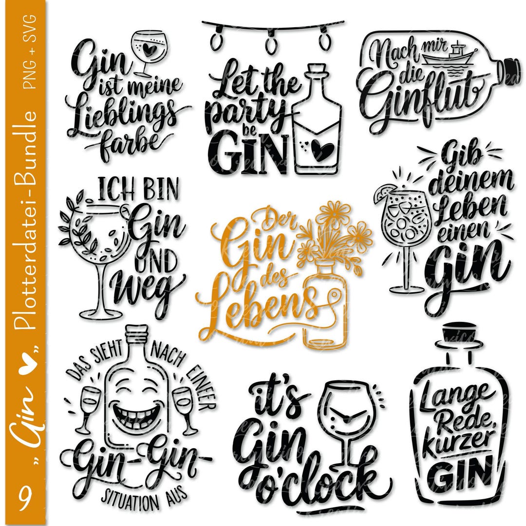 German Plotter File Gin Gin Svg Bundle Gin Glass Svg German Sayings Gin ...