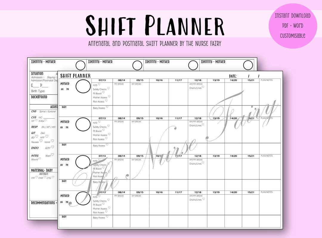 Nurse/midwife Shift Planner - Antenatal + Postnatal - Day Shifts (AM ...