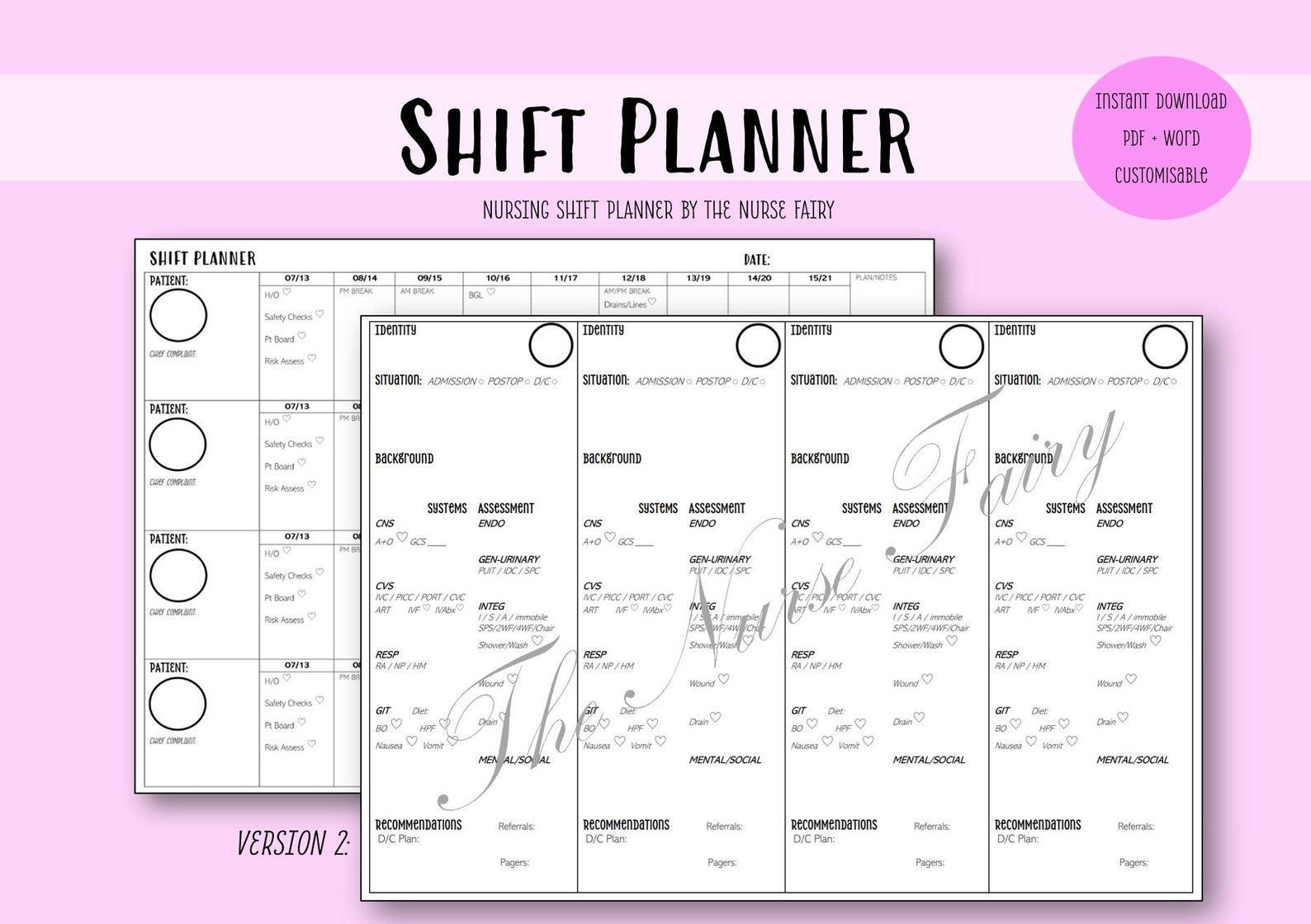 Nurse Shift Planner- Day Shifts (AM + PM) - Hourly Planner and Patient ...