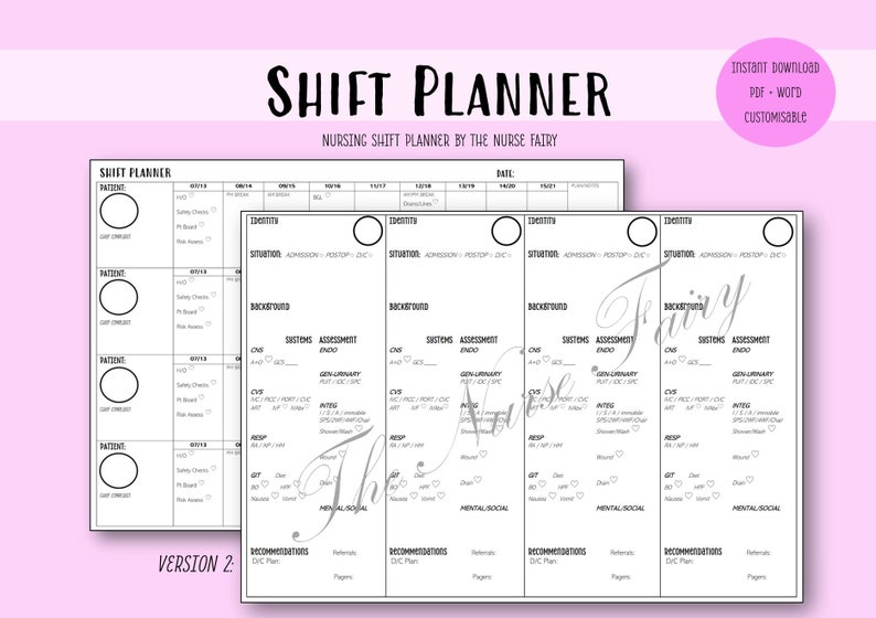 Nurse Shift Planner- Day Shifts (AM + PM) - Hourly Planner and Patient ...