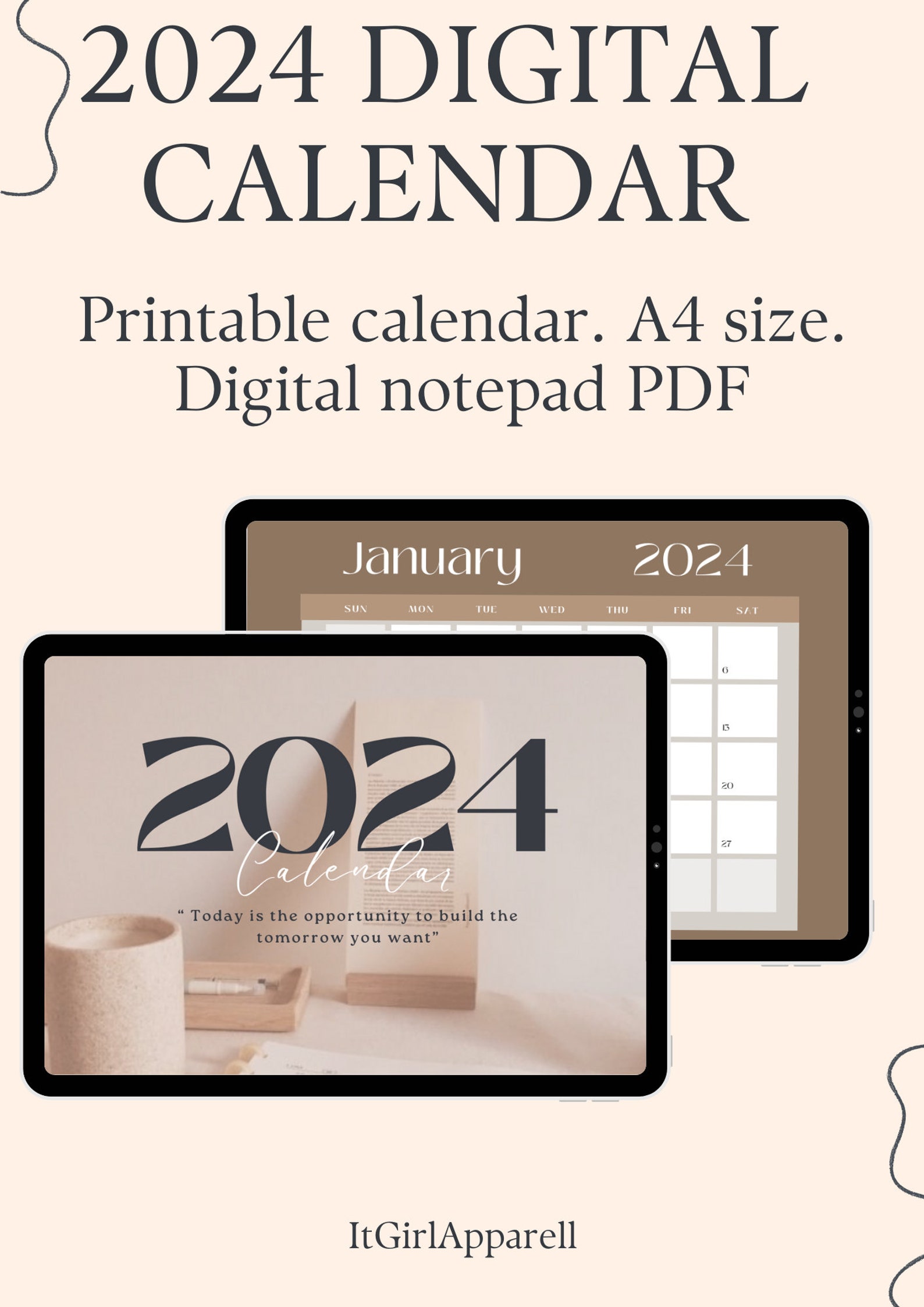 Digital Monthly Calendar, Digital Planner 2024, 2025, Minimalist ...
