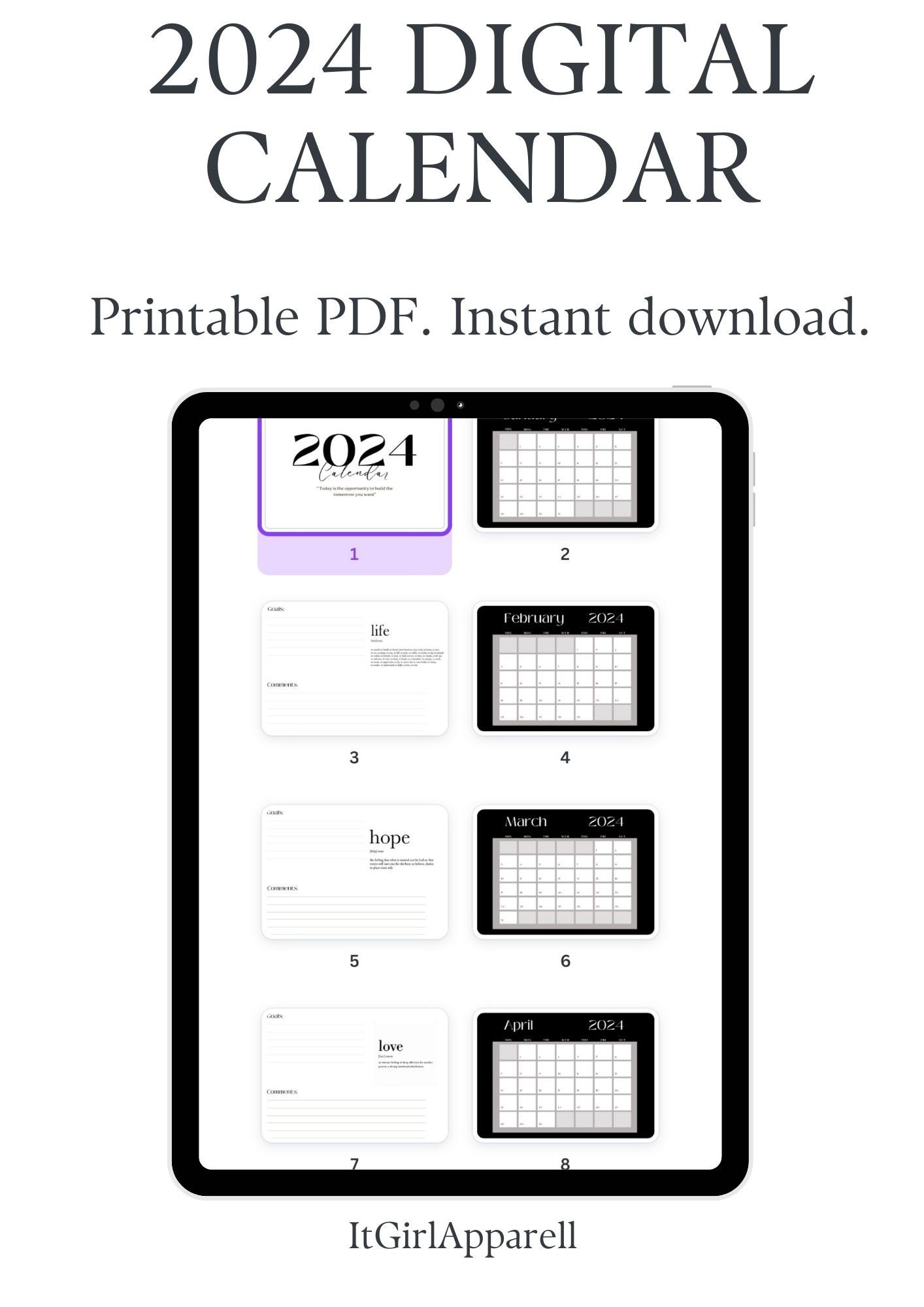 Printable 2024 Calendar, Monthly Planner 2024, A4 Calendar, Word ...