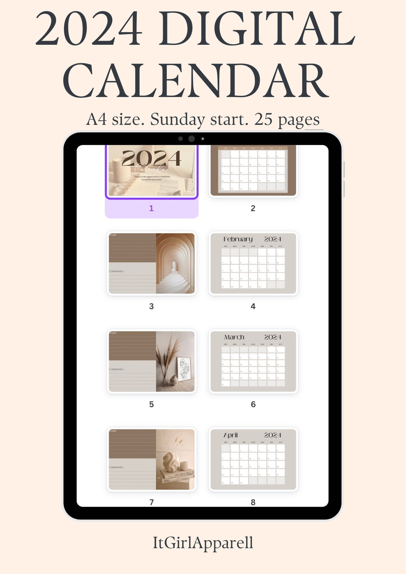 Digital Monthly Calendar, Digital Planner 2024, 2025, Minimalist ...