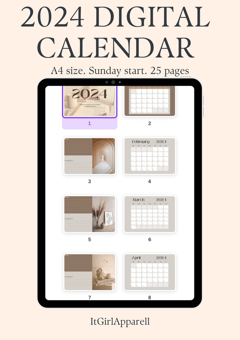 Digital Monthly Calendar, Digital Planner 2024, 2025, Minimalist ...