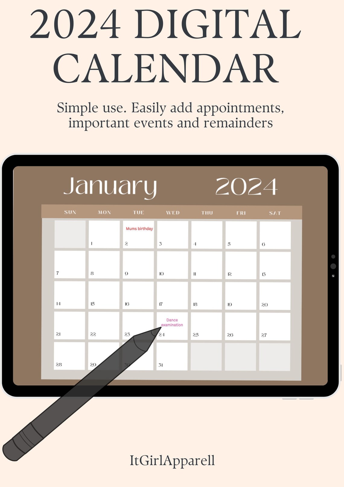 Digital Monthly Calendar, Digital Planner 2024, 2025, Minimalist ...
