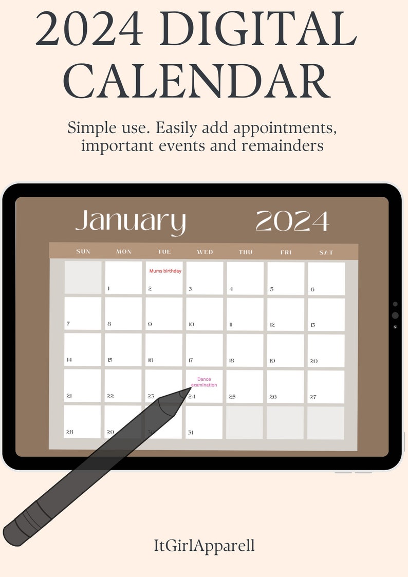 Digital Monthly Calendar, Digital Planner 2024, 2025, Minimalist ...