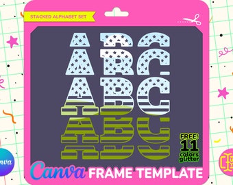 Retro Funky Stacked Canva Frame Template Editable Seventies Stacked ...