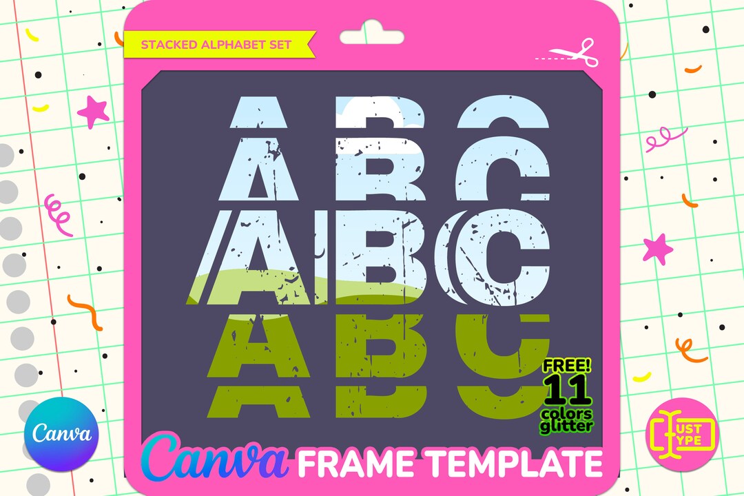 Grunge Stacked Alphabet Canva Frame Template | Editable Distressed ...