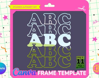 Retro Funky Stacked Canva Frame Template Editable Seventies Stacked ...