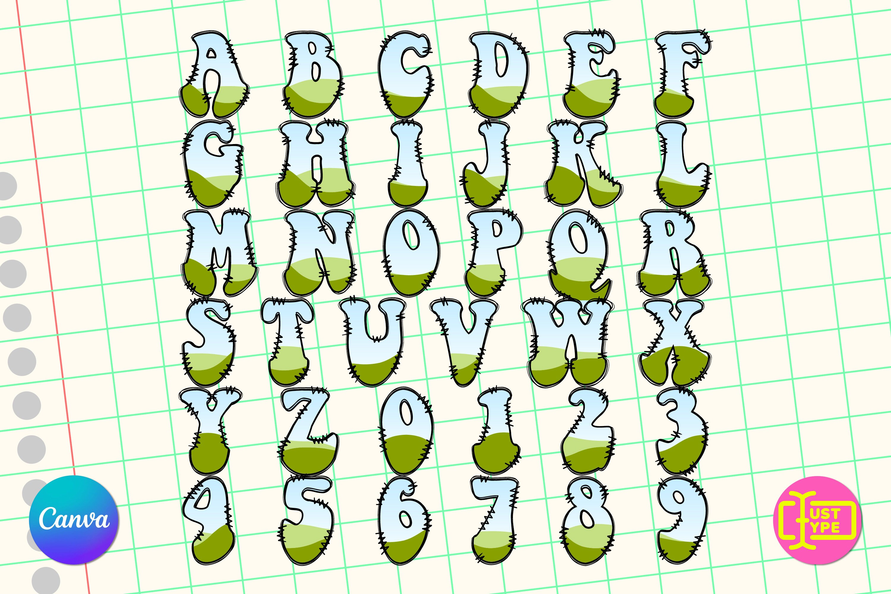 Groovy Doodle Alphabet Canva Frame Template Editable 70s A-Z Canva ...