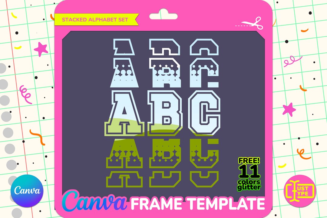 University Stacked Alphabet Canva Frame Template | Editable Varsity ...