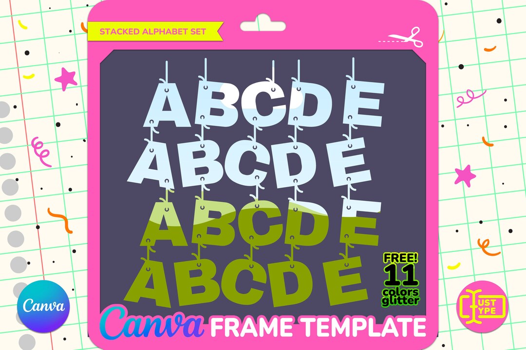Mobile Stacked Alphabet Canva Frame Template | Editable Hanging Stacked ...