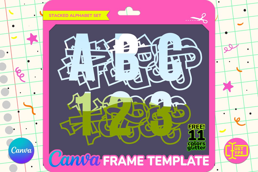 Heaps Stacked Alphabet Canva Frame Template | Editable Piled Stacked ...
