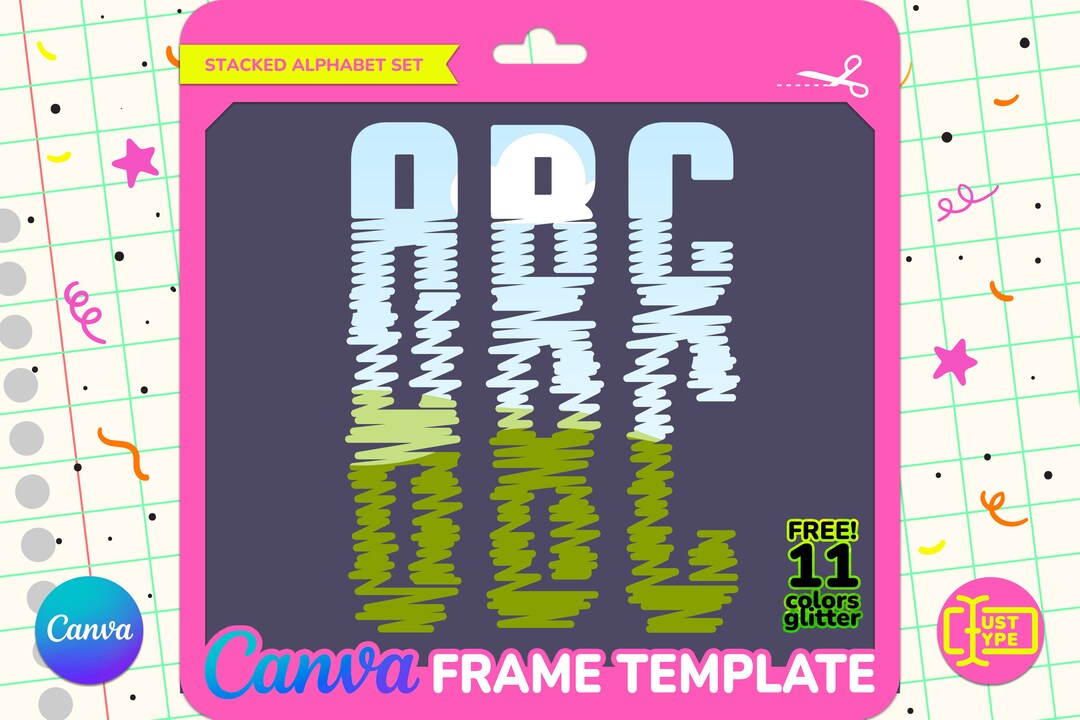 Water Stacked Alphabet Canva Frame Template | Editable Shadow Stacked ...