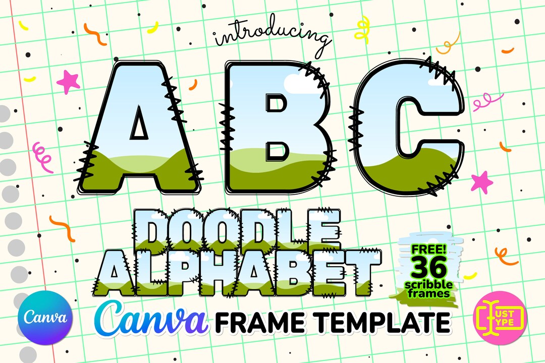 Bold Doodle Alphabet Canva Frame Template | Editable A-Z Canva Frame ...