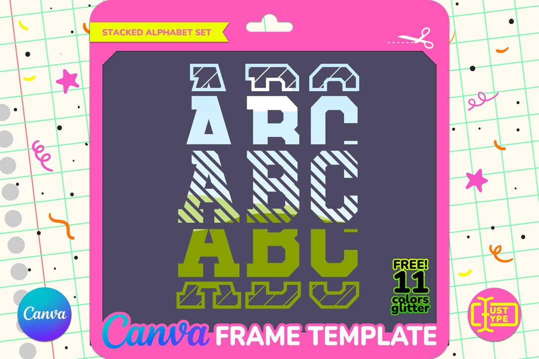 College Stacked Alphabet Canva Frame Template | Editable Varsity ...
