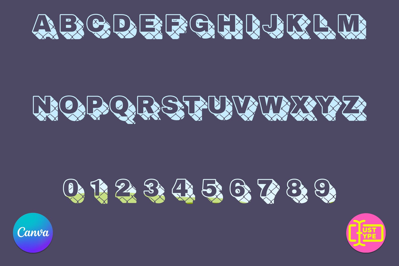 Mesh Stacked Alphabet Canva Frame Template | Editable Net Stacked ...