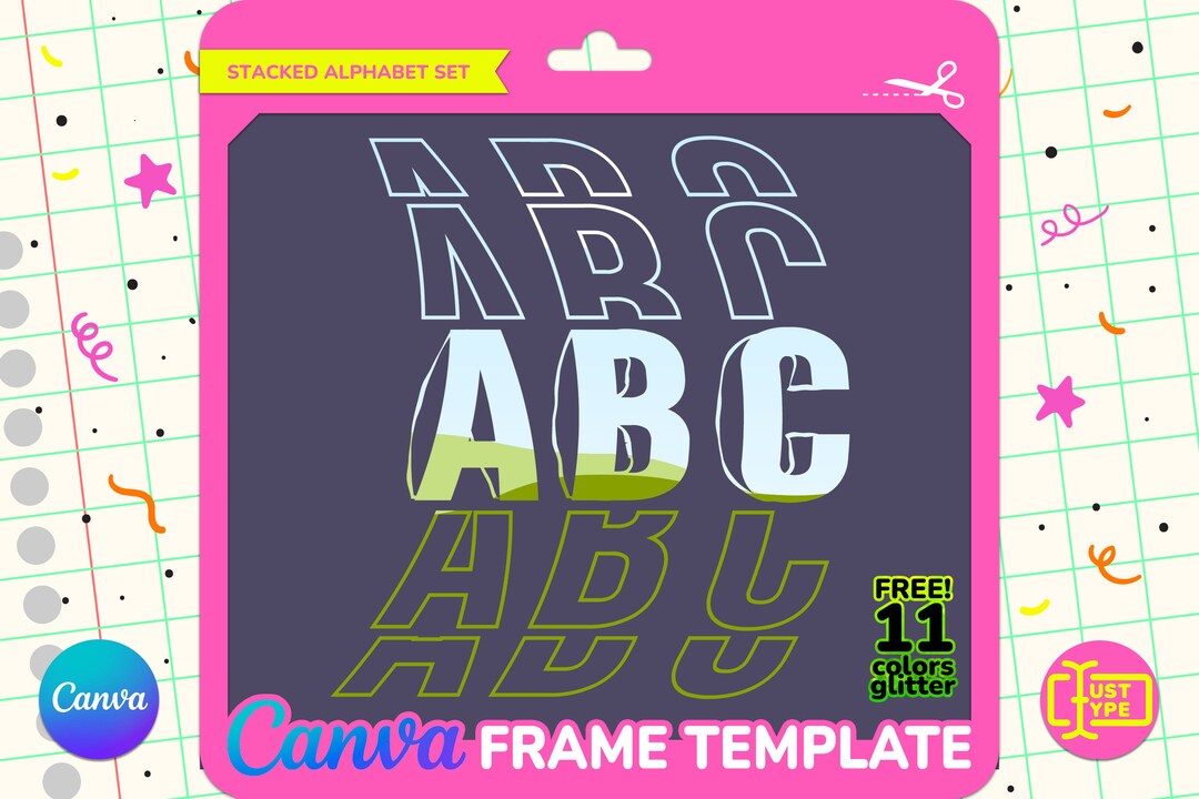 Curvy Stacked Alphabet Canva Frame Template | Editable Wavy Stacked ...