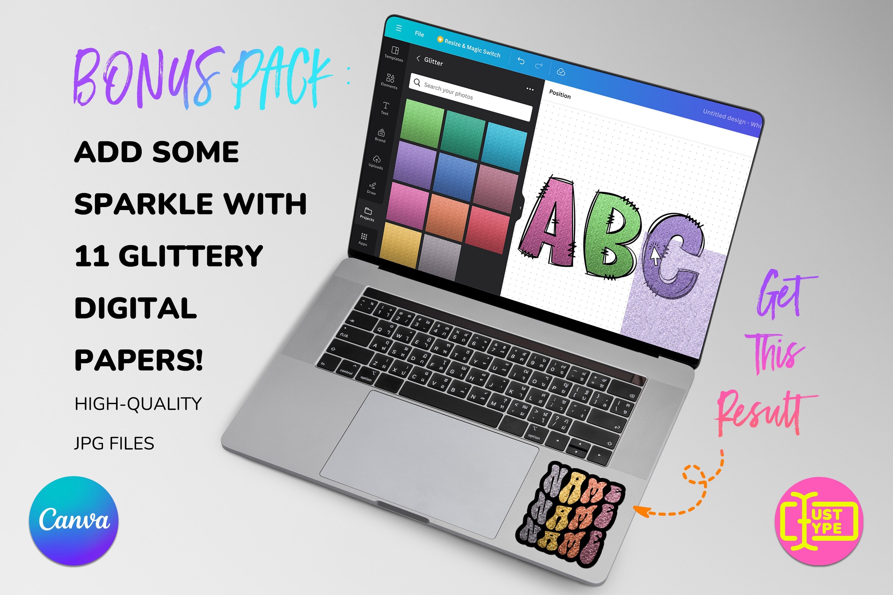 Diagon Pattern Stacked Alphabet Canva Frame Template Editable Slant ...