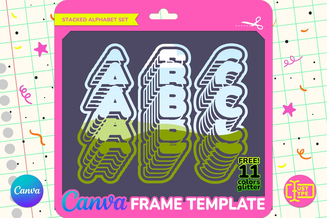 Tower Stacked Alphabet Canva Frame Template | Editable Tall Stacked ...