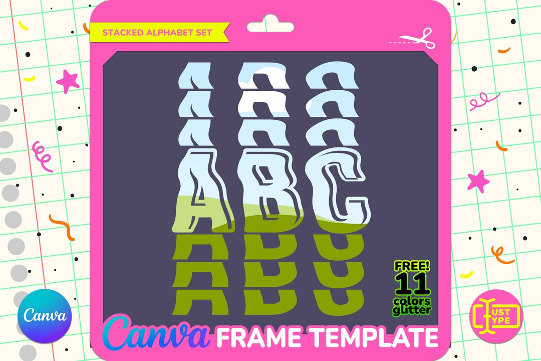 Shaky Stacked Alphabet Canva Frame Template | Editable Wobbly Stacked ...