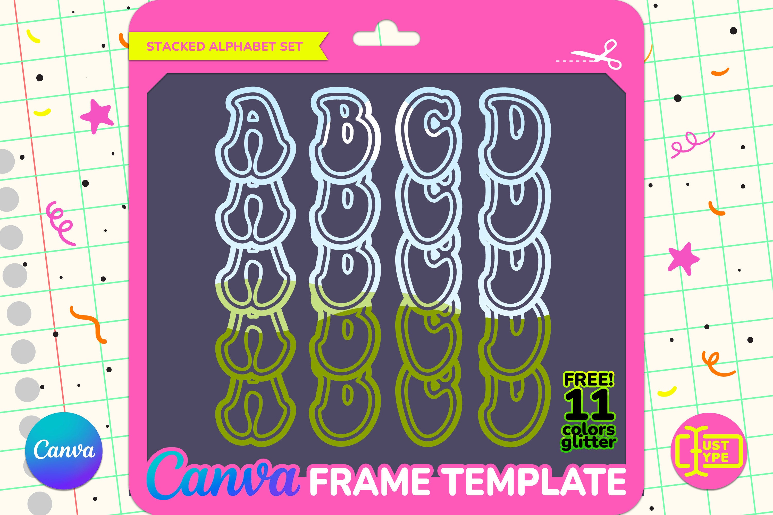 Retro Hippie Stacked Canva Frame Template Editable Groovy Stacked ...