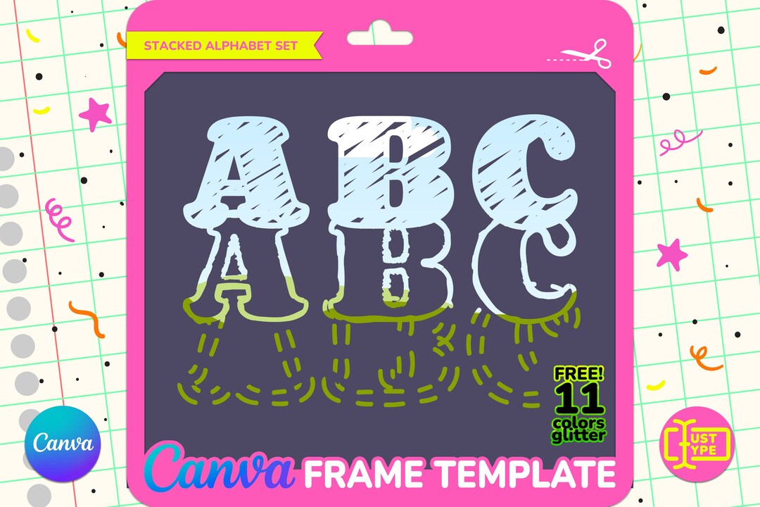 Chalky Stacked Alphabet Canva Frame Template | Editable Powdery Stacked ...
