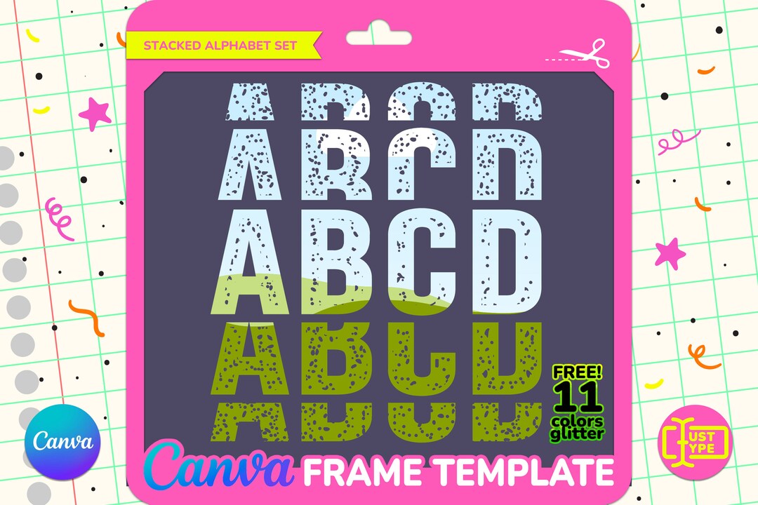 Sandy Stacked Alphabet Canva Frame Template | Editable Gritty Stacked ...