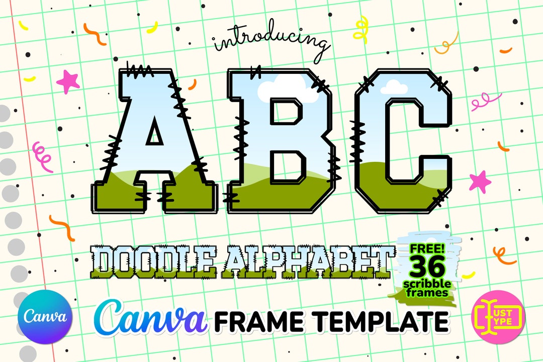 Varsity Doodle Alphabet Canva Frame Template | Editable College A-Z ...