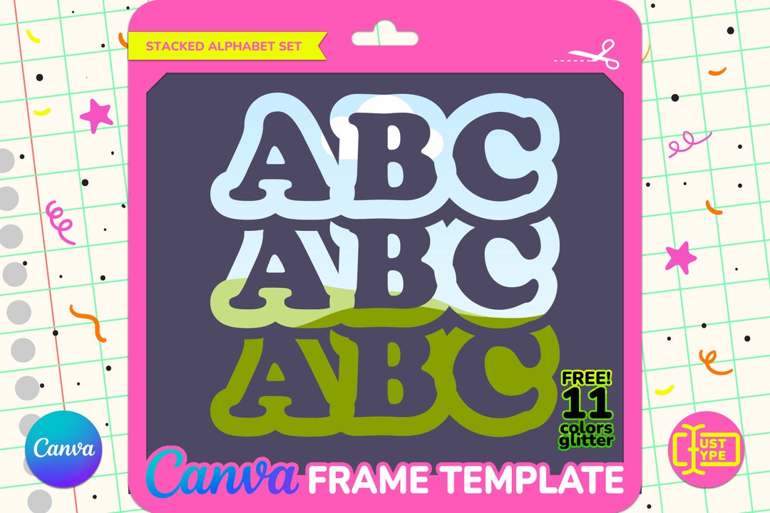 Wavy Retro Stacked Canva Frame Template | Editable Seventies Stacked ...