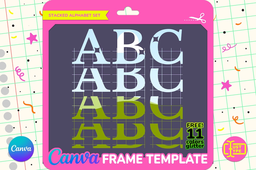 Blink Stacked Alphabet Canva Frame Template | Editable Flash Stacked ...
