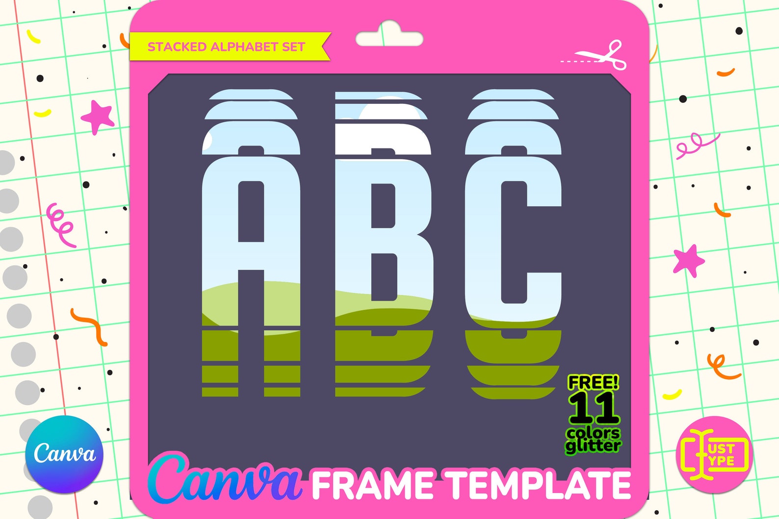Reflex Stacked Alphabet Canva Frame Template | Editable Rolling Stacked ...