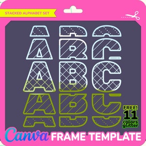 Diagon Pattern Stacked Alphabet Canva Frame Template | Editable Slant ...
