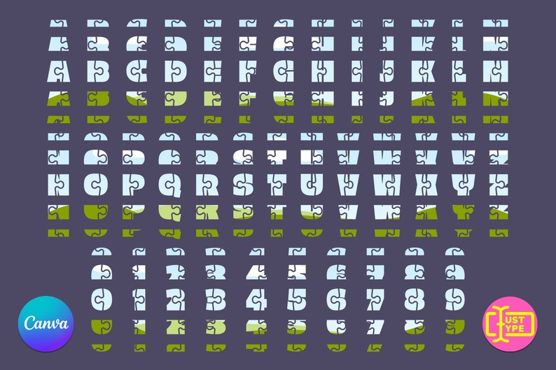 Jigsaw Stacked Alphabet Canva Frame Template | Editable Puzzle Stacked ...